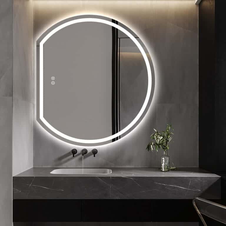 Left Cut Moon Wall-Mounted Frosted LED Mirror 90cm x 100cm Frameless ...